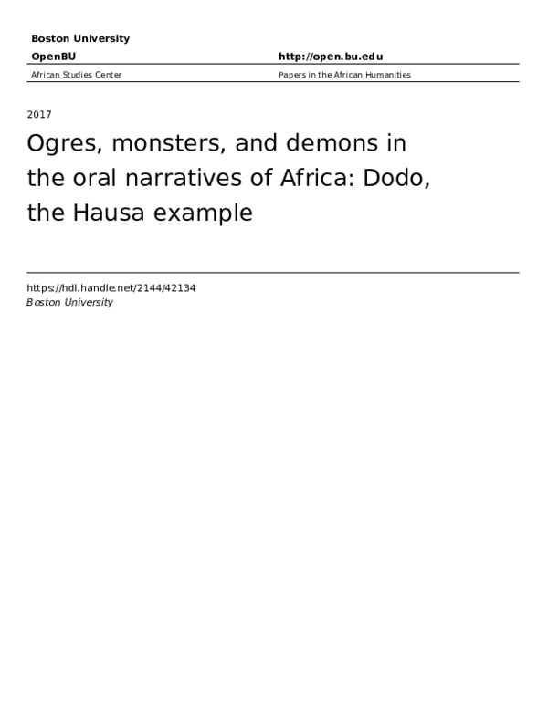 (PDF) Ogres, monsters, and demons in the oral narratives of Africa ...