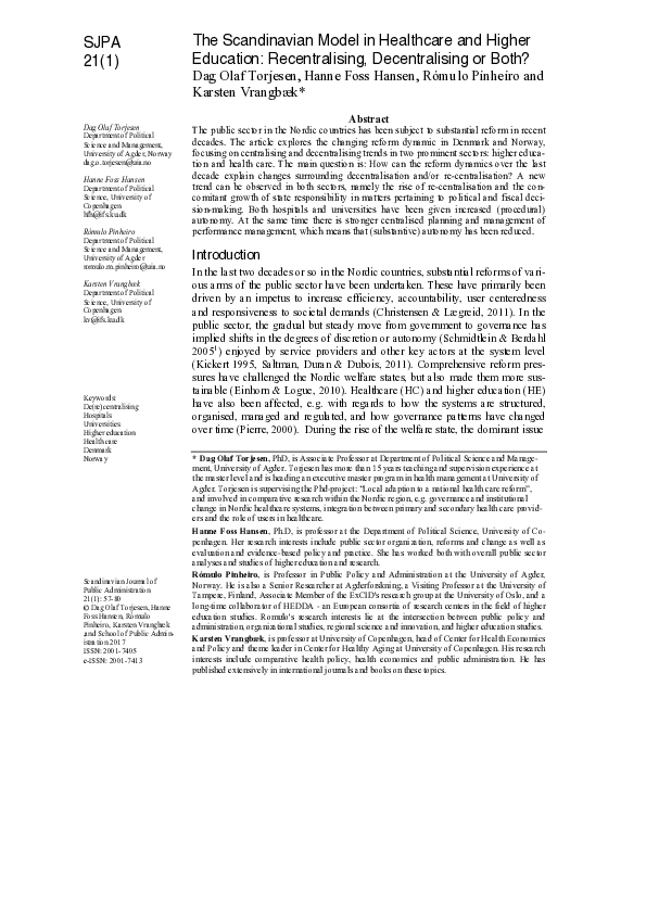 (PDF) The Scandinavian Model in Healthcare and Higher Education
