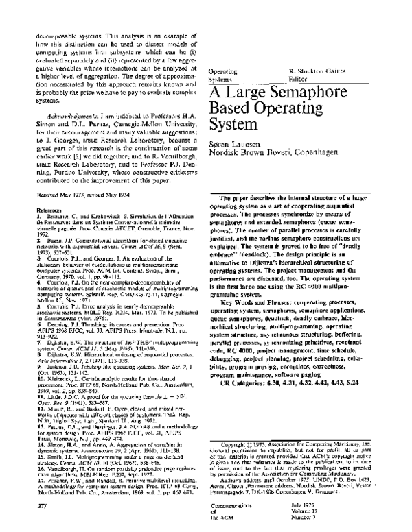 (PDF) A Large Semaphore Based Operating System