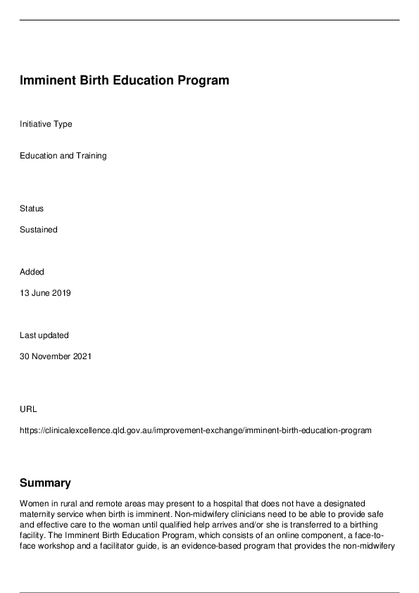 (PDF) Imminent birth education program