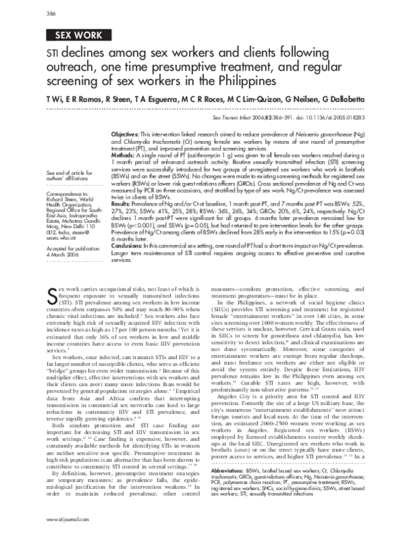 (PDF) STI declines among sex workers and clients following outreach ...