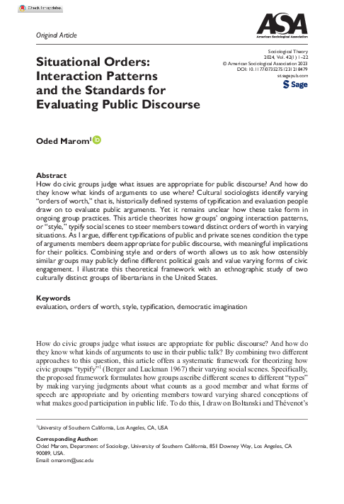 (PDF) Situational Orders: Interaction Patterns and the Standards for ...