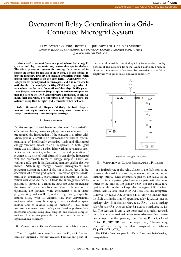 (PDF) Overcurrent Relay Coordination in a Grid-Connected Microgrid System