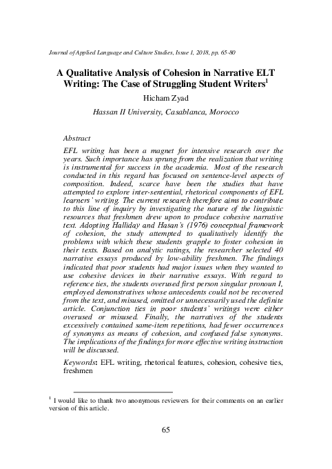 (PDF) A Qualitative Analysis of Cohesion in Narrative ELT Writing: The ...