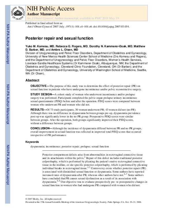 (PDF) Posterior repair and sexual function