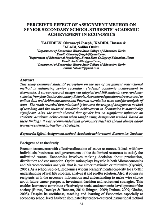 (PDF) Perceived Effect of Assignment Method on Senior Secondary School ...