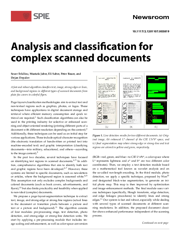 (PDF) Analysis and classification for complex scanned documents