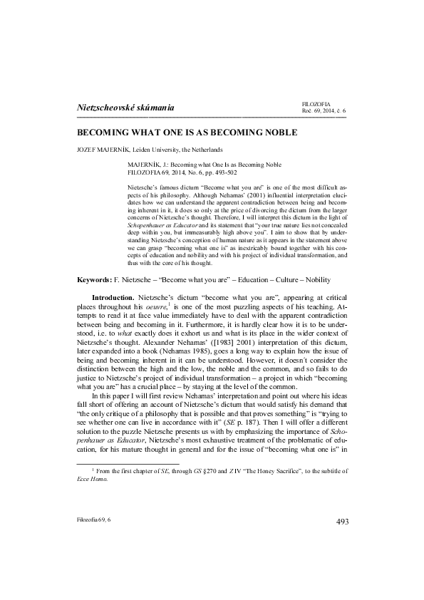 (PDF) Becoming What One is as Becoming Noble