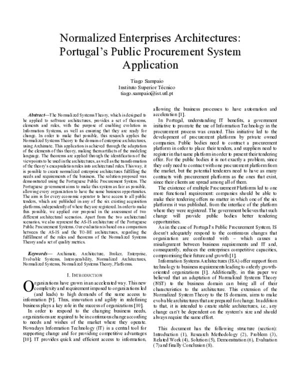 (PDF) Normalized Enterprises Architectures: Portugal's Public Procurement System Application ...