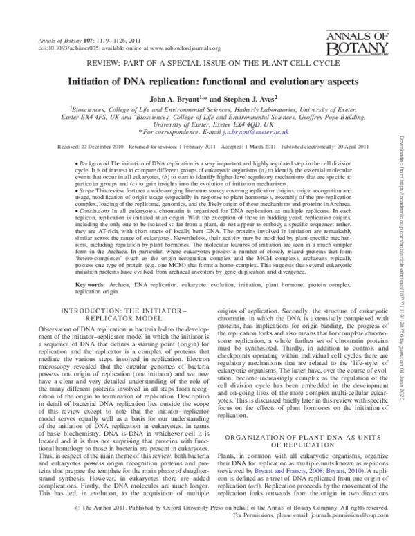 (PDF) Initiation of DNA replication: functional and evolutionary ...