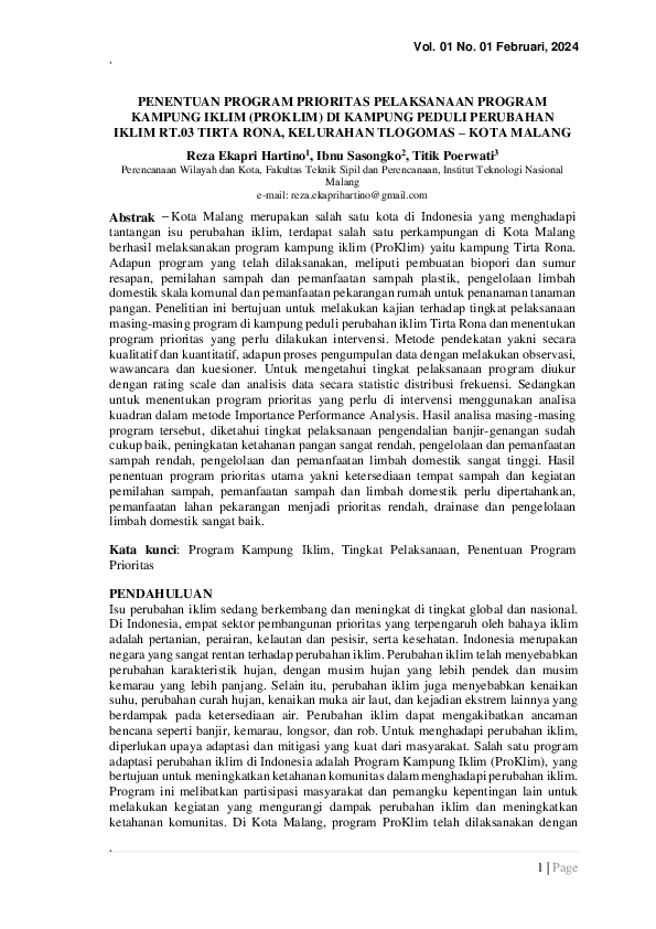 (PDF) PENENTUAN PROGRAM PRIORITAS PELAKSANAAN PROGRAM KAMPUNG IKLIM (PROKLIM) DI KAMPUNG PEDULI ...