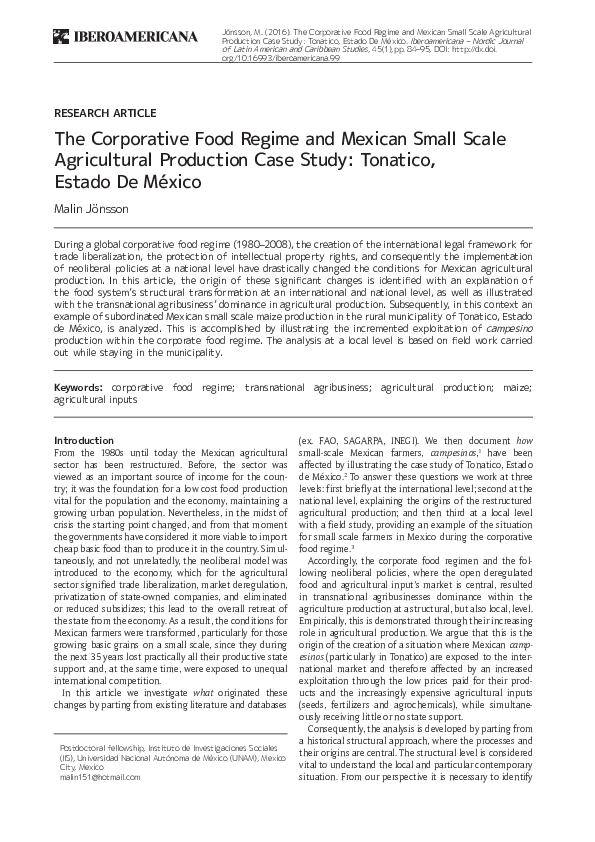 (PDF) The Corporative Food Regime and Mexican Small Scale Agricultural ...