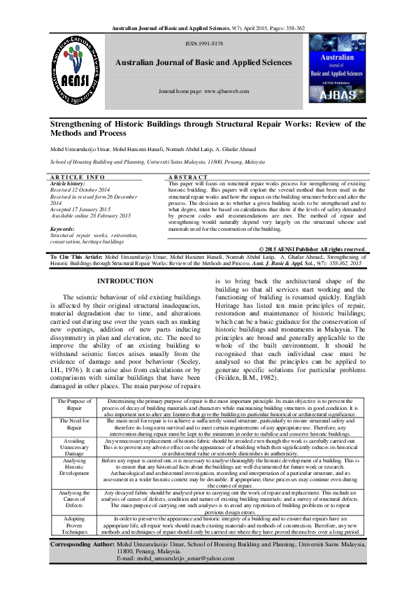 (PDF) Strengthening of Historic Buildings through Structural Repair ...