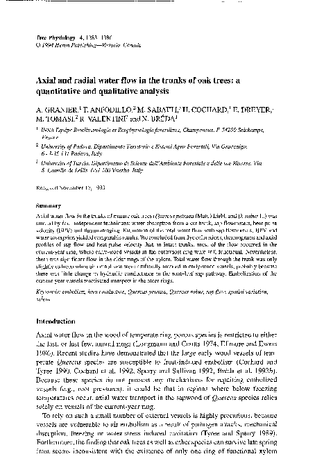 (PDF) Axial and radial water flow in the trunks of oak trees: a quantitative and qualitative ...