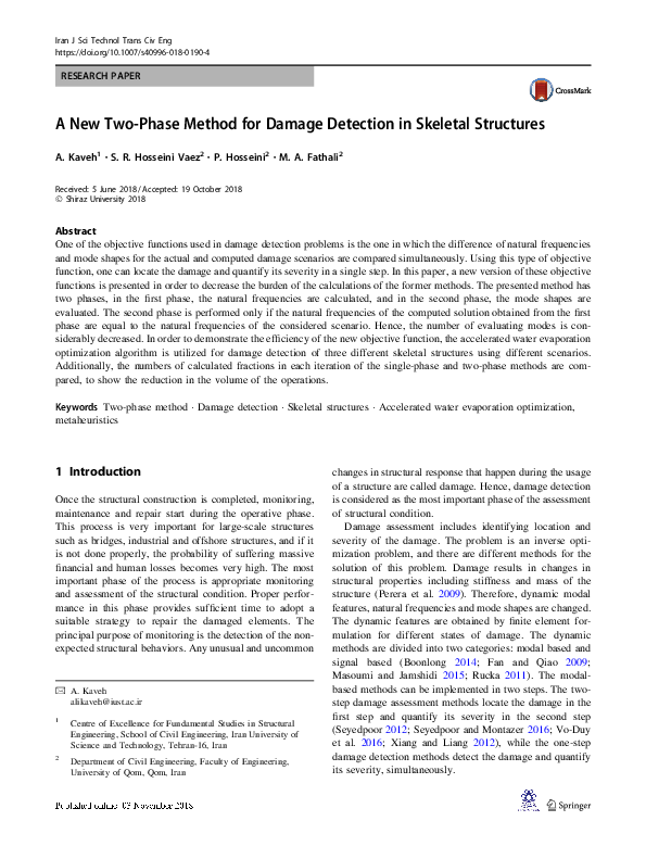 (PDF) A New Two-Phase Method for Damage Detection in Skeletal Structures