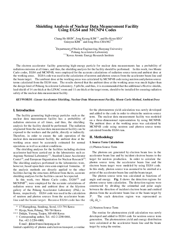 (PDF) Shielding Analysis of Nuclear Data Measurement Facility Using EGS4 and MCNP4 Codes ...