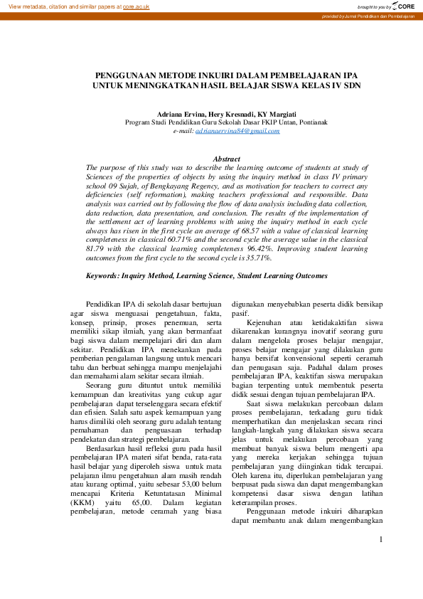 (PDF) Penggunaan Metode Inkuiri Dalam Pembelajaran Ipa Untuk Meningkatkan Hasil Belajar Siswa ...