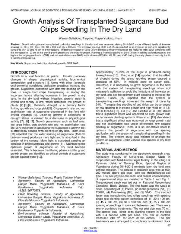 (PDF) Growth Analysis Of Transplanted Sugarcane Bud Chips Seedling In ...