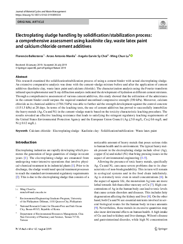 (PDF) Electroplating sludge handling by solidification/stabilization process: a comprehensive ...