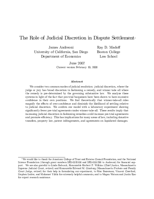 (PDF) The Role of Judicial Discretion in Dispute Settlement | James ...