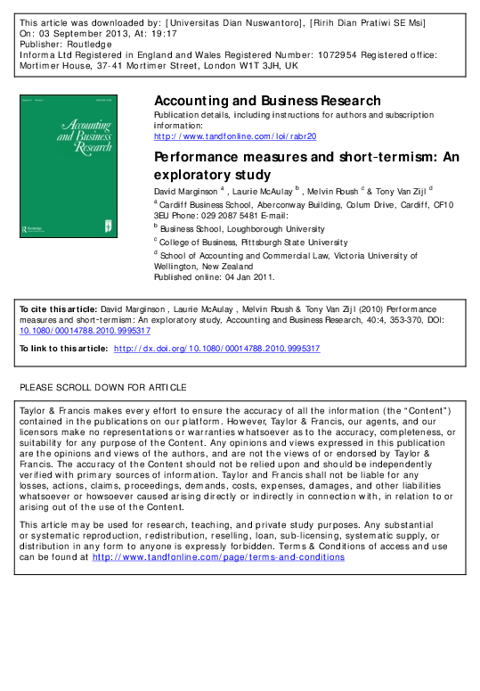 (PDF) Performance measures and short‐termism: An exploratory study