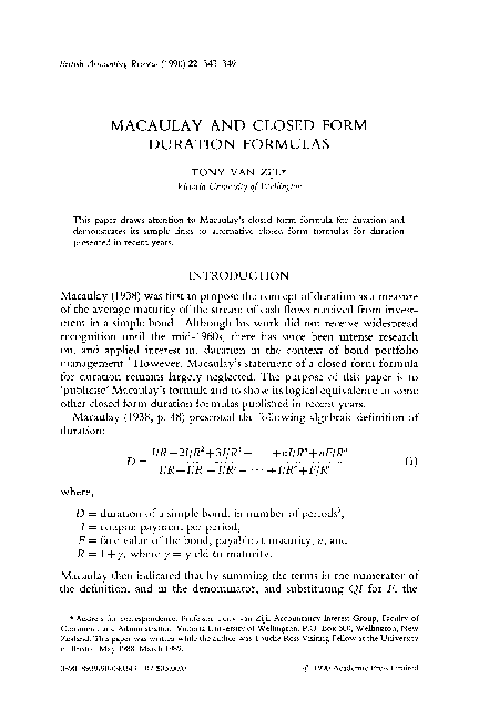 (PDF) Macaulay and closed form duration formulas