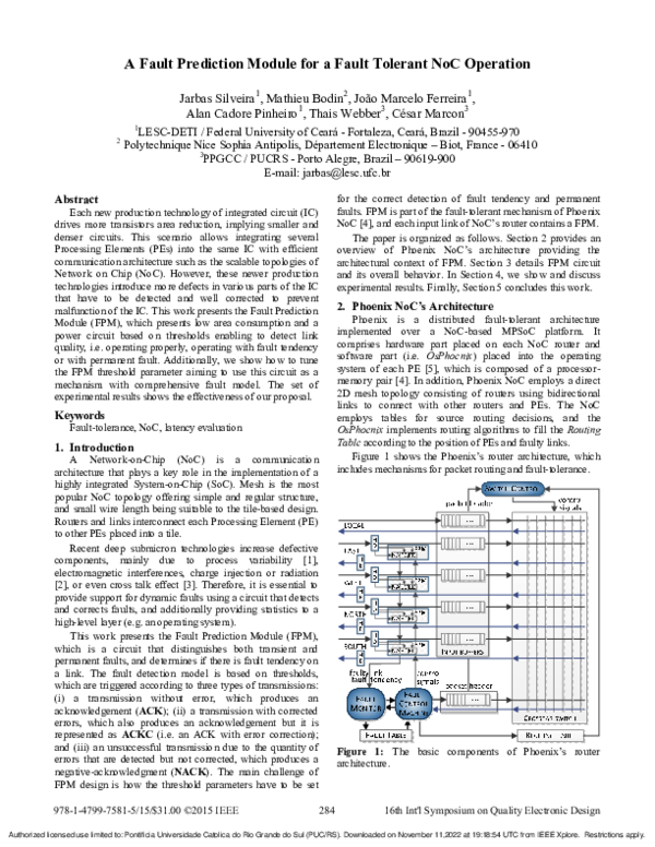 (PDF) A fault prediction module for a fault tolerant NoC operation
