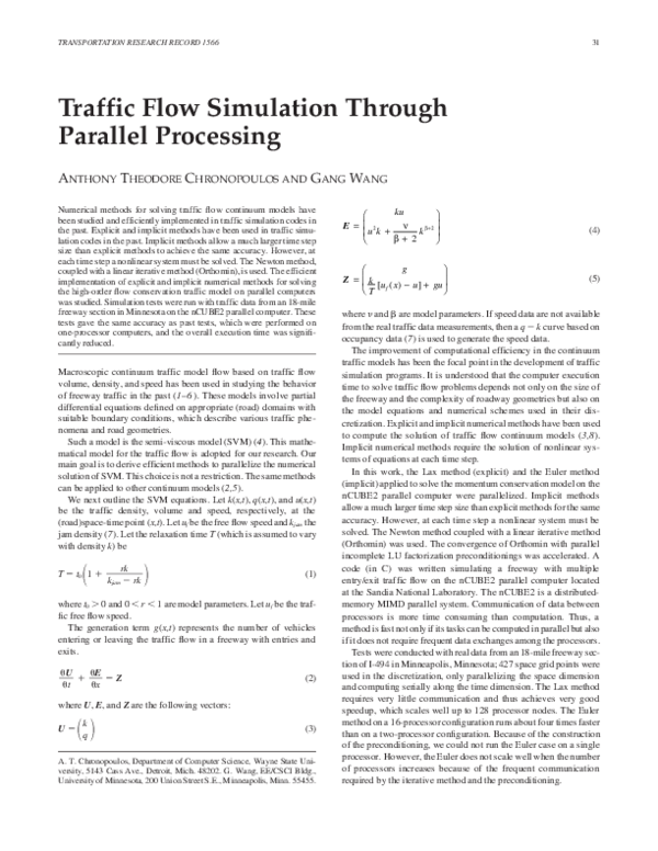 (PDF) Traffic Flow Simulation Through Parallel Processing. Final Research Report