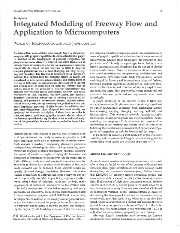 (PDF) Integrated Modelling of Freeway Flow and Application to Microcomputers