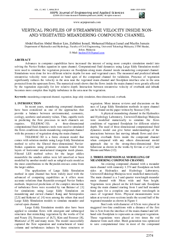(PDF) Vertical Profiles of Streamwise Velocity Inside Non-And Vegetated Meandering Compound Channel