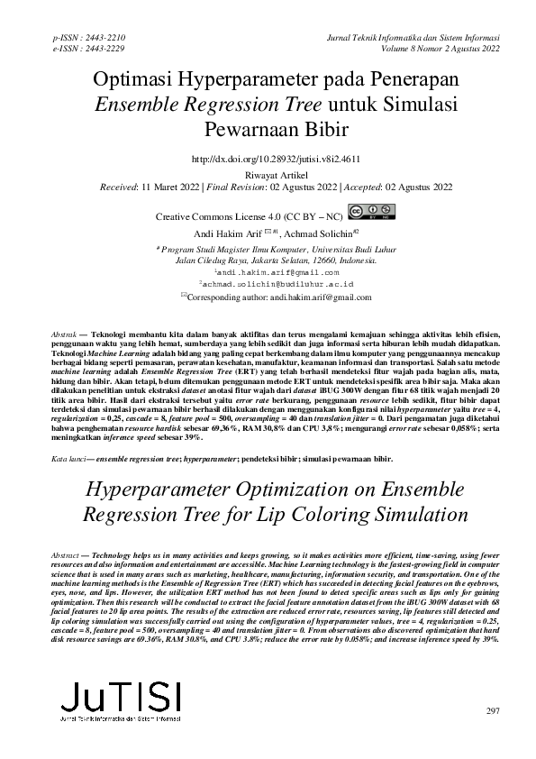 (PDF) Hyperparameter Optimization on Ensemble Regression Tree for Lip Coloring Simulation