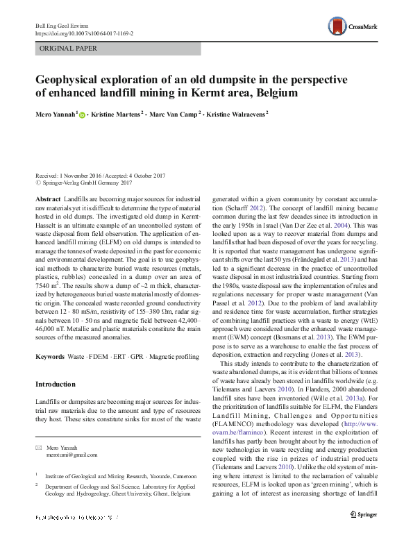 (PDF) Geophysical exploration of an old dumpsite in the perspective of ...