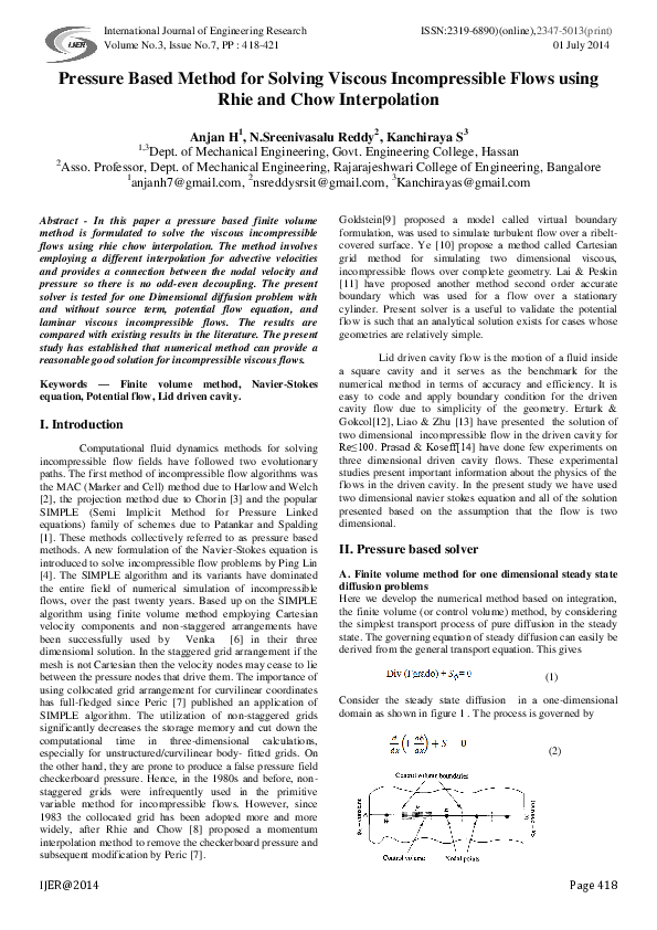 (PDF) Pressure Based Method for Solving Viscous Incompressible Flows using Rhie and Chow ...