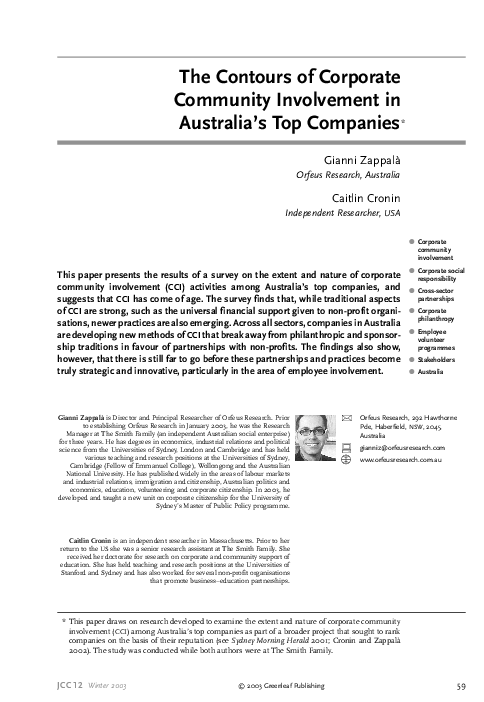 (PDF) The Contours of Corporate Community Involvement in Australia's ...