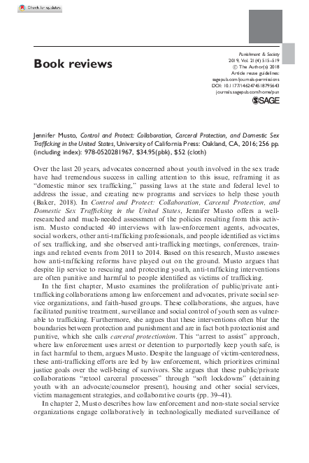 (PDF) Jennifer Musto, Control and protect: Collaboration, carceral ...