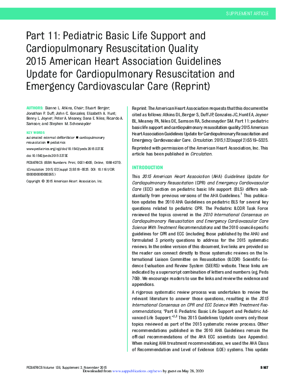 (PDF) Part 11: Pediatric Basic Life Support and Cardiopulmonary Resuscitation Quality ...