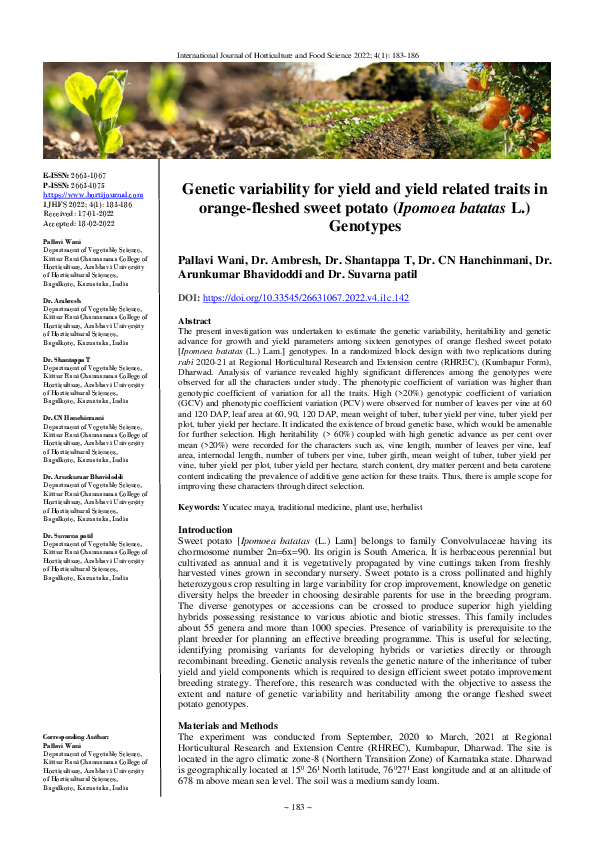 (PDF) Genetic variability for yield and yield related traits in orange-fleshed sweet potato ...