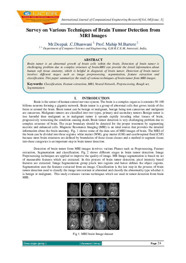 (PDF) Survey on Various Techniques of Brain Tumor Detection from MRI Images