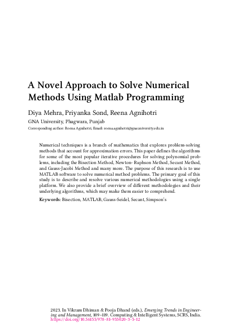 (PDF) A Novel Approach to Solve Numerical Methods Using MATLAB Programming