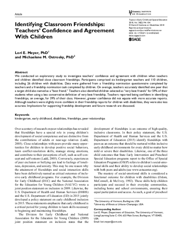 (PDF) Identifying Classroom Friendships: Teachers’ Confidence and ...