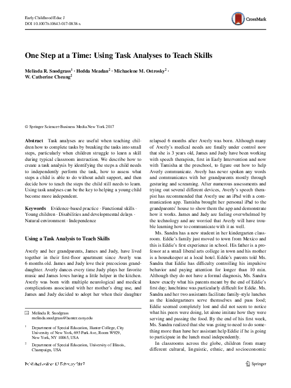 (PDF) One Step at a Time: Using Task Analyses to Teach Skills