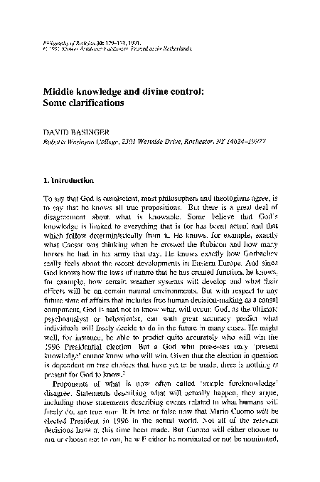 (PDF) Middle knowledge and divine control: Some clarifications