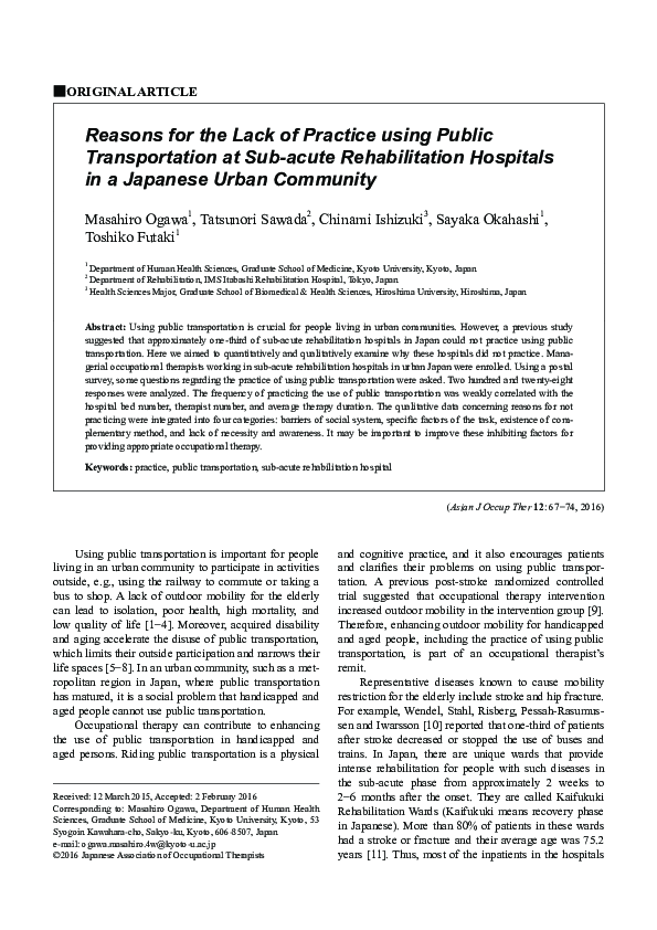 (PDF) Reasons for the Lack of Practice using Public Transportation at ...
