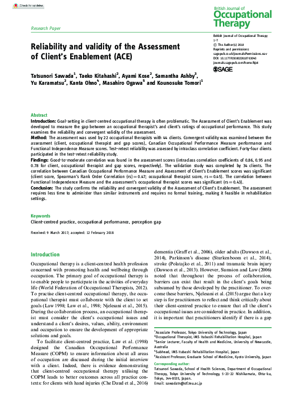 (PDF) Reliability and validity of the Assessment of Client's Enablement ...