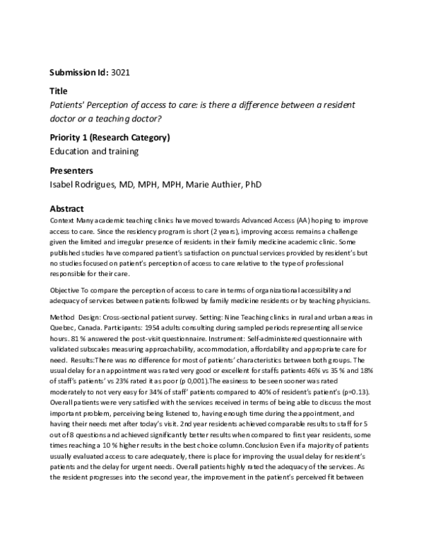(PDF) Patients’ perception of access to care: Is there a difference ...