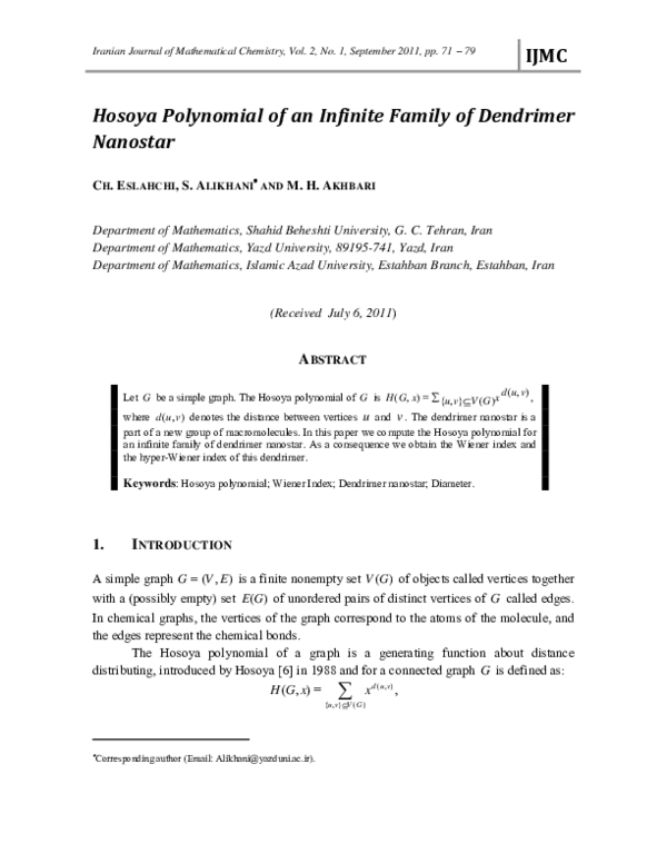 (PDF) Hosoya Polynomial of an Infinite Family of Dendrimer Nanostar