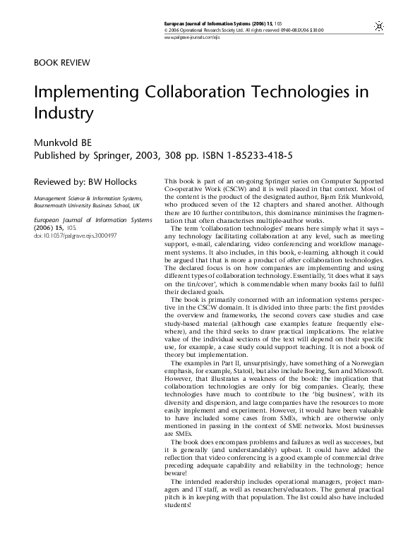 (PDF) Implementing Collaboration Technologies in Industry