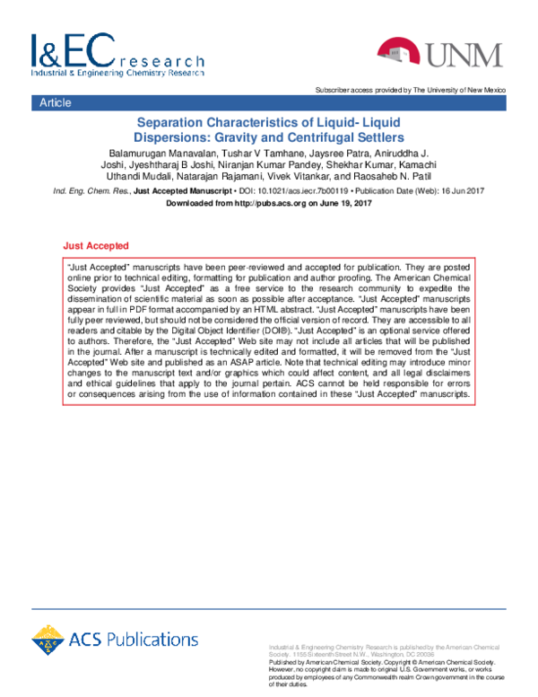 Separation Characteristics of Liquid– Liquid Dispersions: Gravity and Centrifugal Settlers