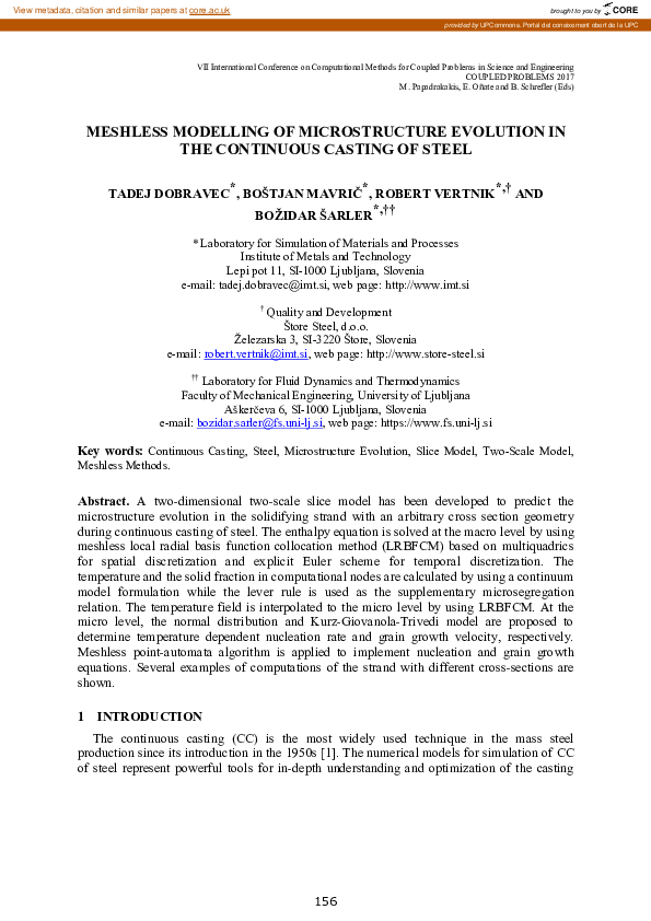 Pdf Meshless Modelling Of Microstructure Evolution In The Continuous