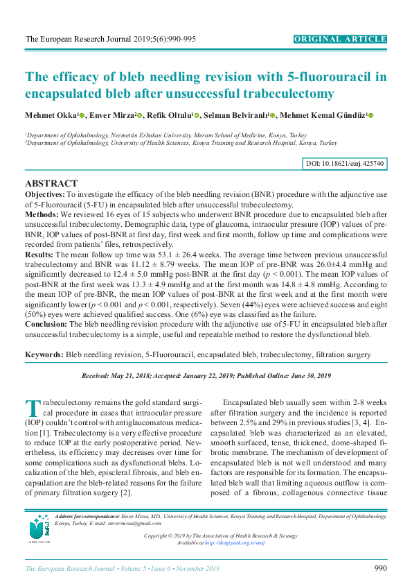 Pdf Bleb Needling With 5 Fu In Failed Trabeculectomy